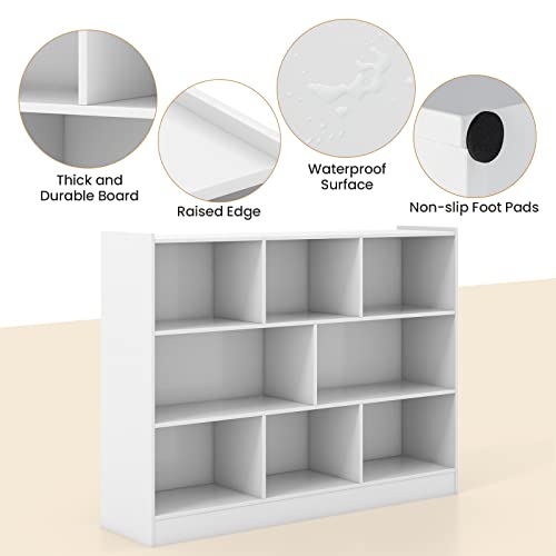IFANNY 3 Tier Bookcase, Modern Bookshelf with 8 Storage Cubes, Wood Storage Cube Shelves, Small Bookshelves for Small Spaces, Book Shelf for Bedroom, Living Room, Home Office (White)