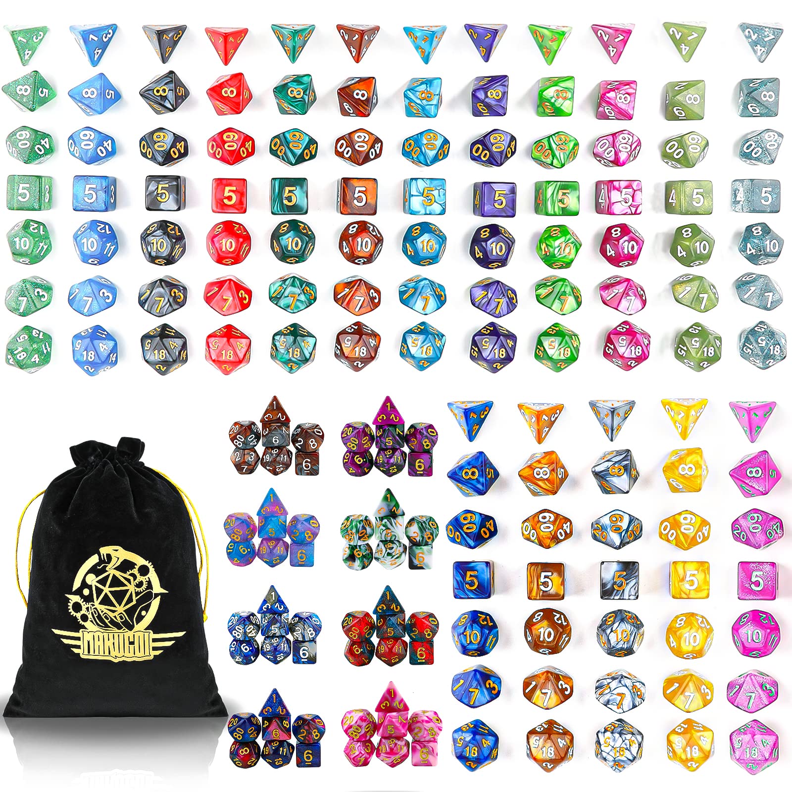 Surhugvy DND Dice Set, 25 X 7 Polyhedral Dice for Dungeons and Dragons DND RPG MTG Table Game with 1 Large Flannel Bag 175 Pieces