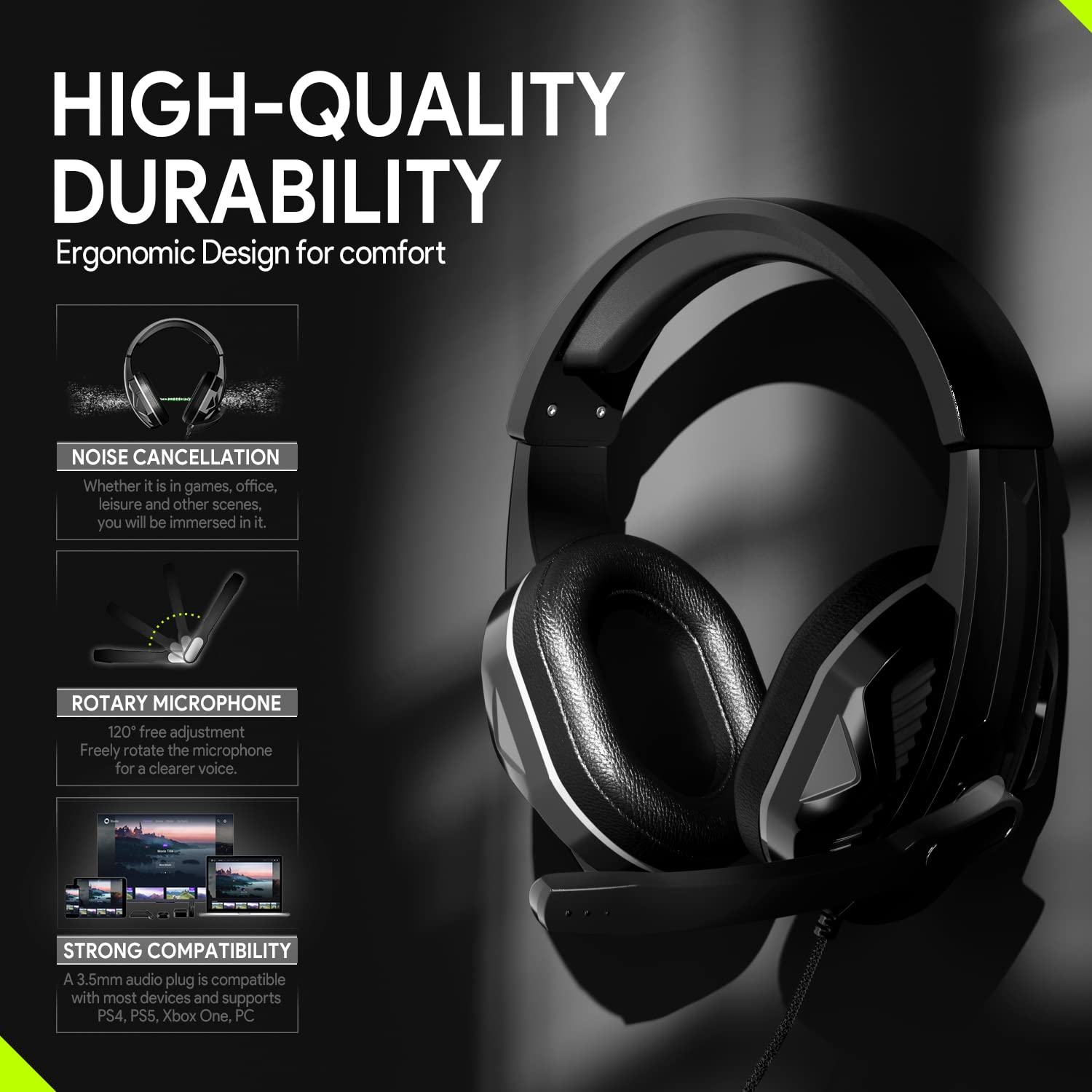 Computer Headphone, Wired Headphone, Over-Ear Headphone with Microphone, Volume Adjustment with Cable, Suitable for Daily, Study, and Business
