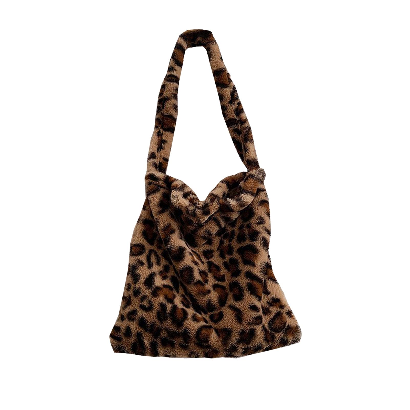 SUVIA Women Girls Fluffy Shoulder Bag Cute Bear Plush Handbag Flower Clutch Bag Leopard Underarm Bag Faux Fur Shopping Dating Cow Large Tote Handbag Purse (D: Brown Leopard)
