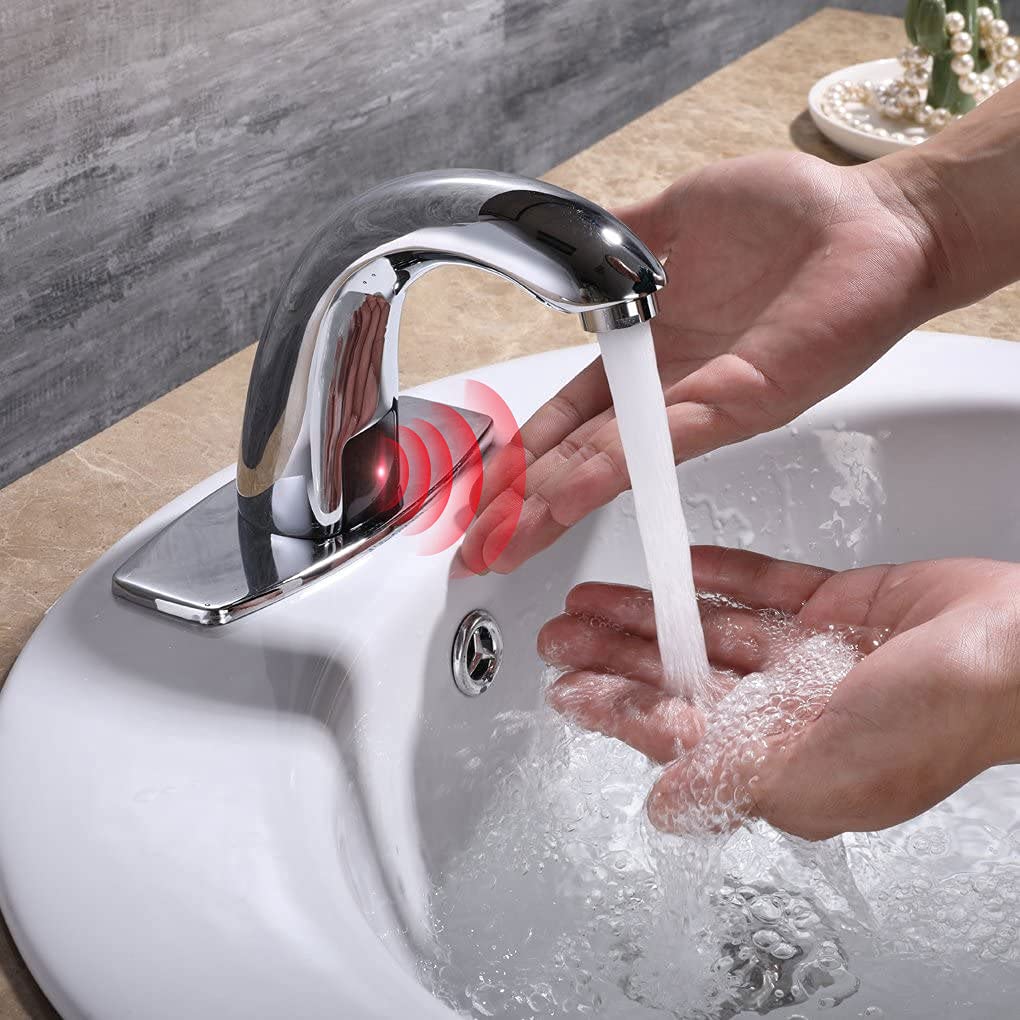 Charmingwater Touchless Bathroom Sink Faucet, Hands Free Automatic Sensor Faucet with Hole Cover Plate, Chrome
