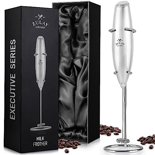 Zulay Executive Series Ultra Premium Gift Milk Frother For Coffee with Deluxe, Radiant Finish - Coffee Frother Handheld Foam Maker For Lattes - Electric Milk Frother Handheld For Coffee (Silver)