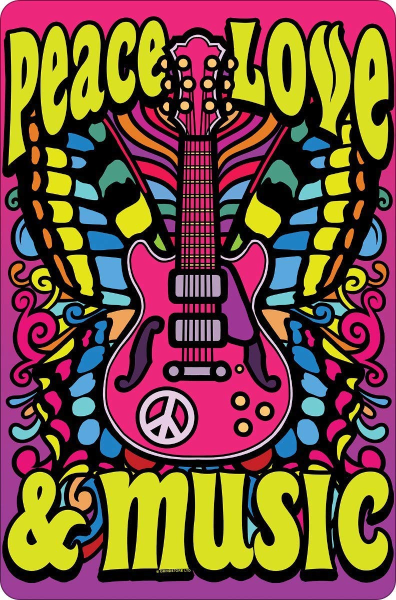 NINGFEI Wall Decor Metal Signs The Only Way to Live, Peace, Love & Music Small Tin Sign 8" x 12" for Laundry Room Garden Home Garage Ranch Decorative Sign