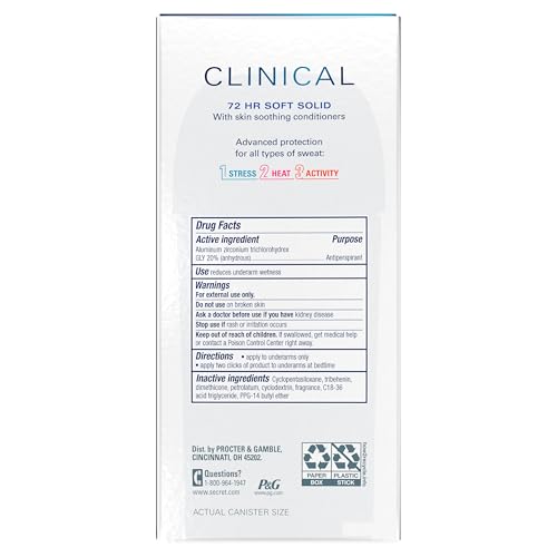 Secret Clinical Strength Antiperspirant Deodorant for Women, Free & Sensitive, 3X Stress Protection, 72hr Sweat & Odor Protection, PH Balancing Minerals, Invisible Solid, Unscented, 1.6 oz (Pack of 3)