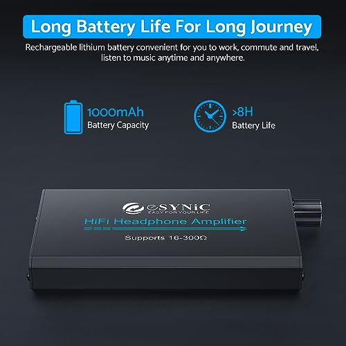 eSynic Professional 16-300Ω Headphone Amplifier Portable Headphone Volume Amplifier Rechargeble Headphone Amp Desktop Amp With 3.5mm Jack & A Two-stage Gain Switch for MP3 MP4 Phones and Computers etc