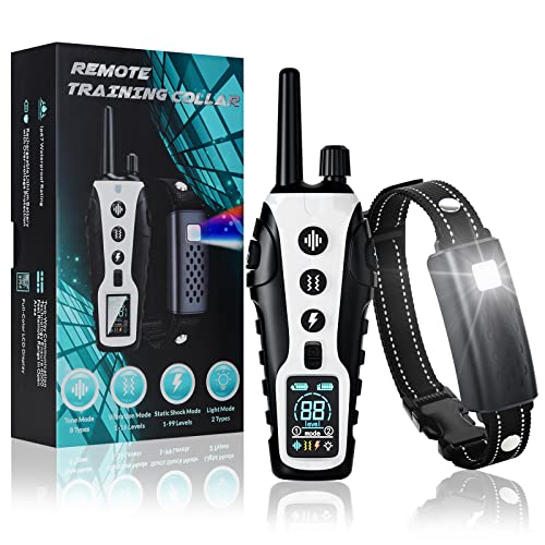 Dog Training Collar - Electronic Dog Shock Collar with Remote 4000FT, Rechargeable IPX7 Waterproof Dog Collar with 3 Training Modes and 2 Anti-Lost Lights, Security Lock for All Breeds, Sizes