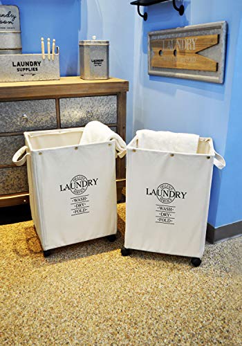 Heavy Duty Set of 2 Laundry Hampers on Wheels - for Bedroom, Bathroom, Nursery, Dorm - Fabric Home Décor - By Designstyles
