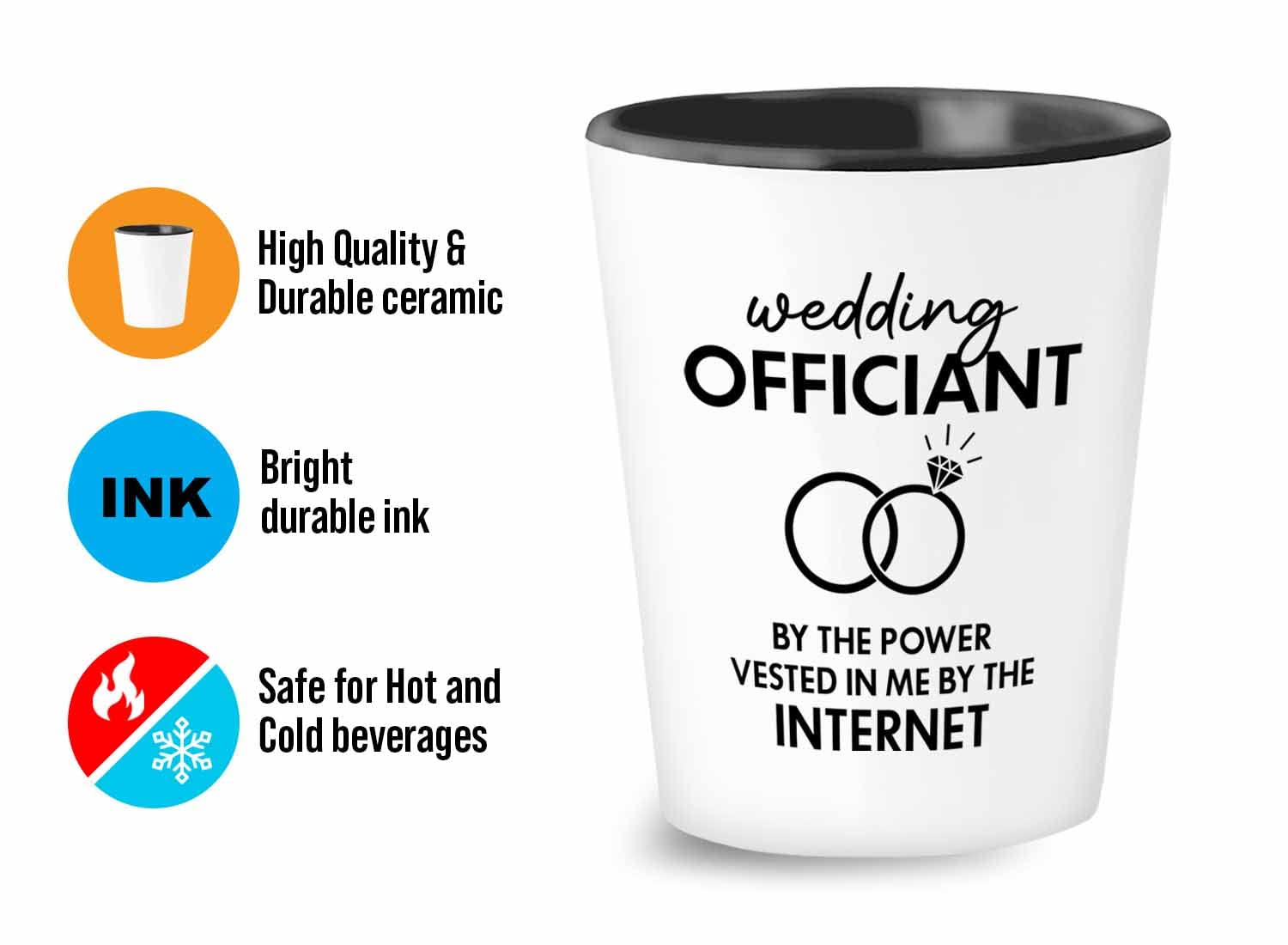 Bubble Hugs Wedding Officiant Shot Glass 1.5oz - Power Vested by Internet - Funny Officiant Proposal Marry Us Invitation Pastor Priest Internet Ordained Minister Humor