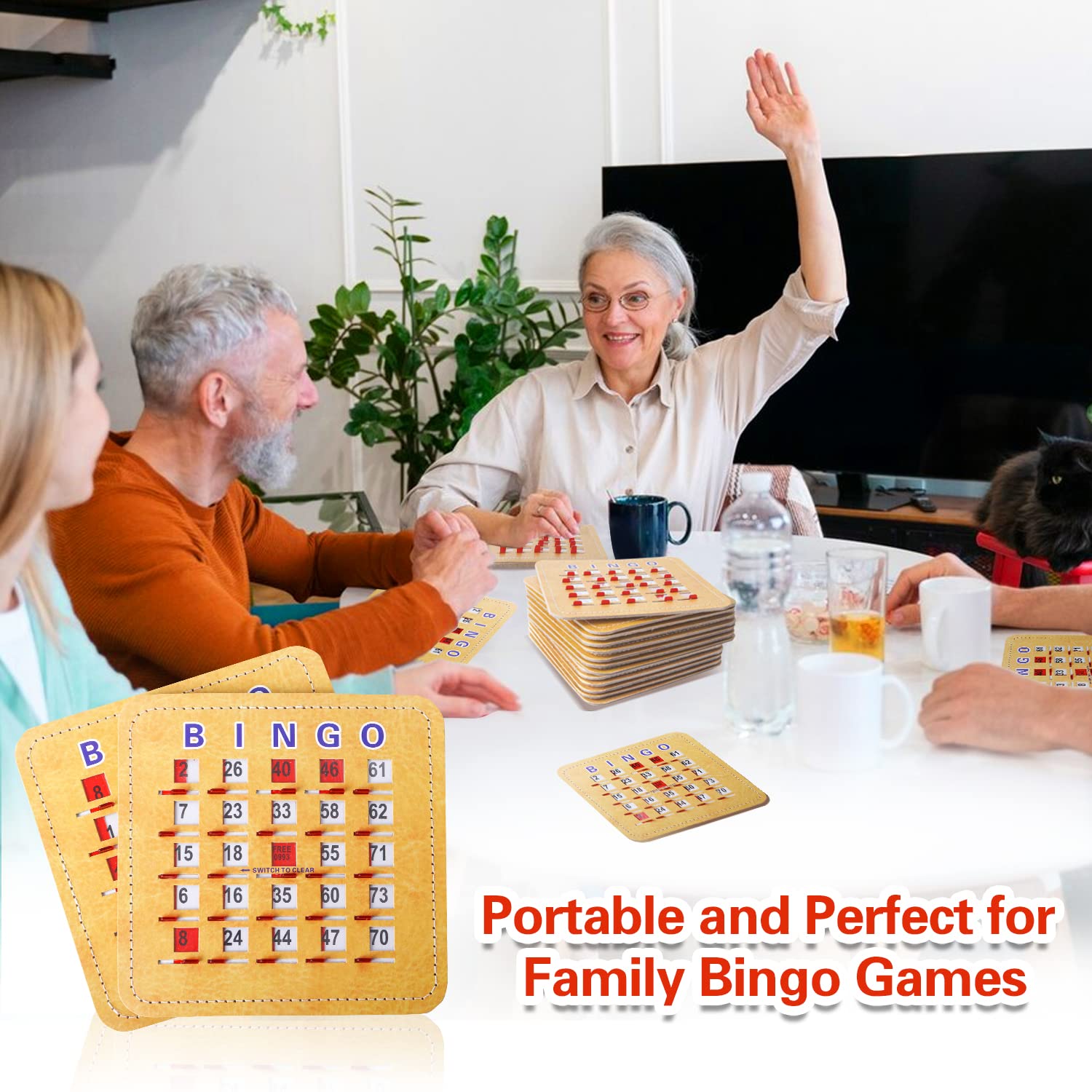 GSE Games & Sports Expert 5Ply Stitched Shutter Bingo Cards, Finger-Tip Shutter Slide Bingo Cards, Easy-Read Large Print Bingo Cardboard with Sliding Windows (25-Pack)