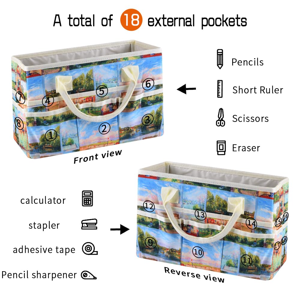 E-WEICHEN Craft Organizer Tote Bag Art Storage Caddy with Multiple Pockets Storage Containers for Art,Craft,and Office Supplies Storage Van Gogh