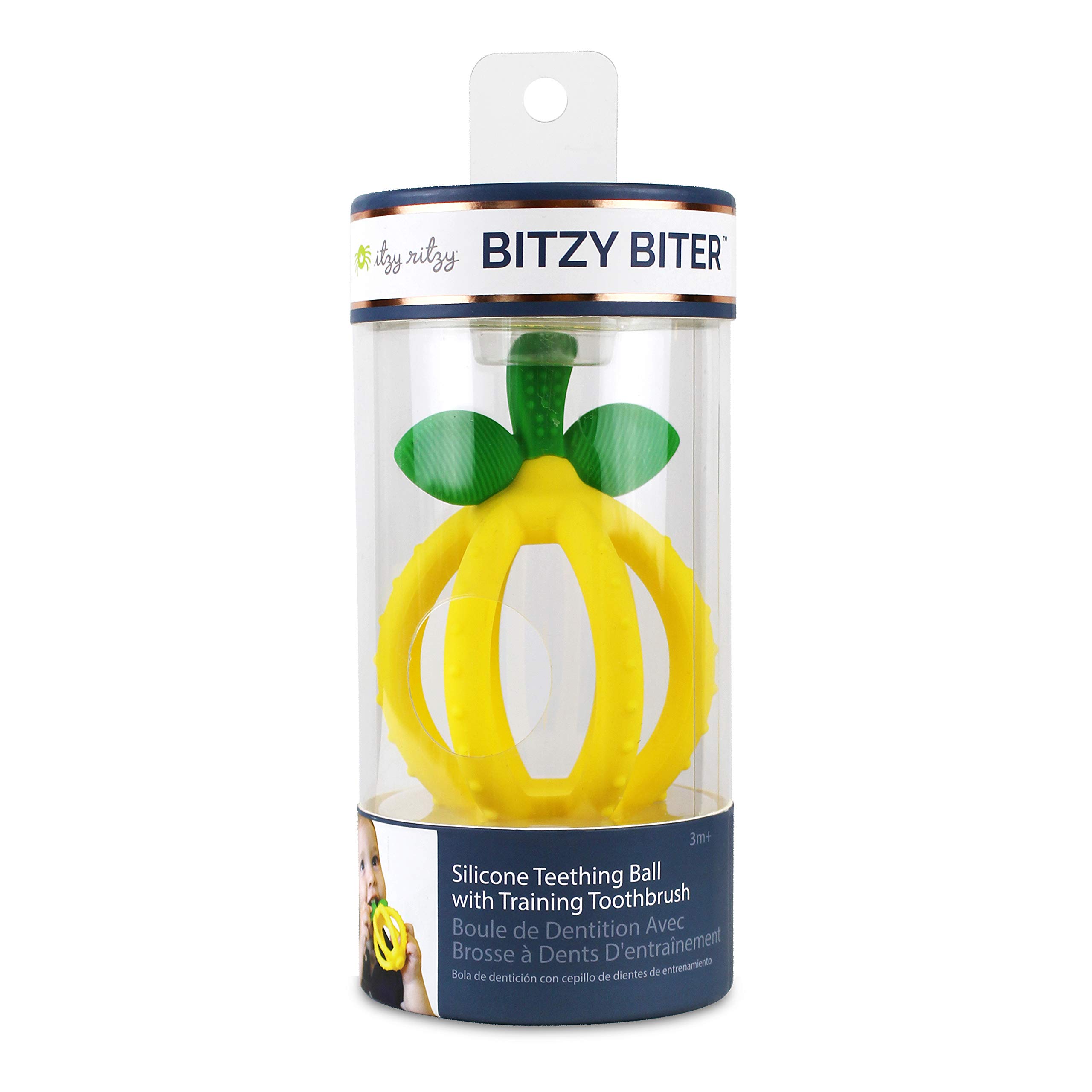 Itzy Ritzy Teething Ball & Training Toothbrush - Silicone, BPA-Free Bitzy Biter Clementine-Shaped Teething Toy Features Multiple Textures to Soothe Gums & an Easy-to-Hold Design (Clementine)