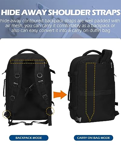 Hynes Eagle Travel Backpack 40L Flight Approved Carry on Backpack Men Large Cabin Weekender Laptop Backpack Women 15.6 inches Black with 3PCS Packing Cubes Set Black