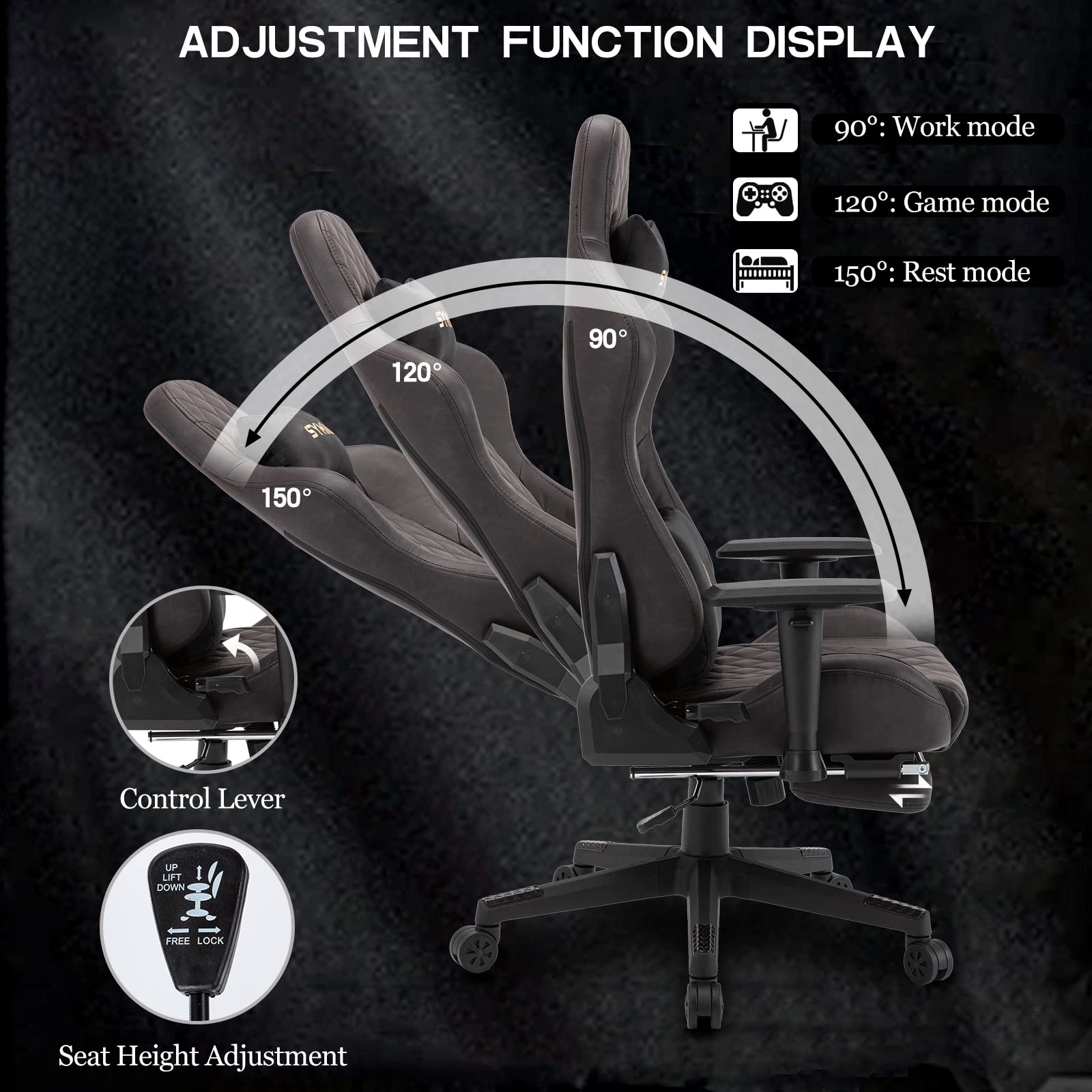 symino Gaming Chair Ergonomic Office Chair Racing Style Computer Chair with 3D Armrest, Vintage Style PU Leather PC Chair with Footrest (Brown)
