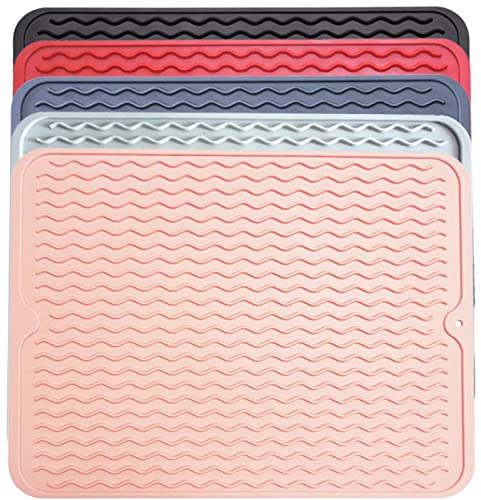 Silicone Heat Resistant Drain Pad Dish Draining Mat Non Slip Drying Pad Dry Fast Sink drying mat for Kitchen Black Grey Pink Red (Pink)