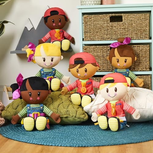 Playskool Dressy Kids Doll with Blonde Hair and Bow, Activity Plush Toy with Zipper, Shoelace, Button, for Ages 2 and Up (Amazon Exclusive)