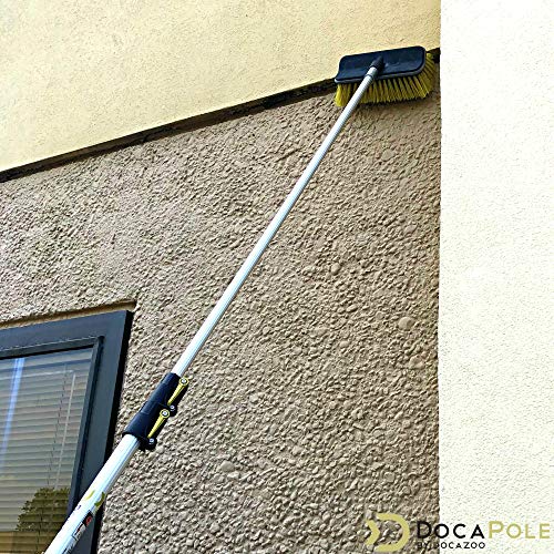 DocaPole Hard Bristle Deck Brush and Bi-Level Scrub Brush Extension Pole Attachment (11β) | Long Handle Scrub Brush and Deck Brush for Deck, House Siding, Brick, Concrete and More (Pole Not Included)