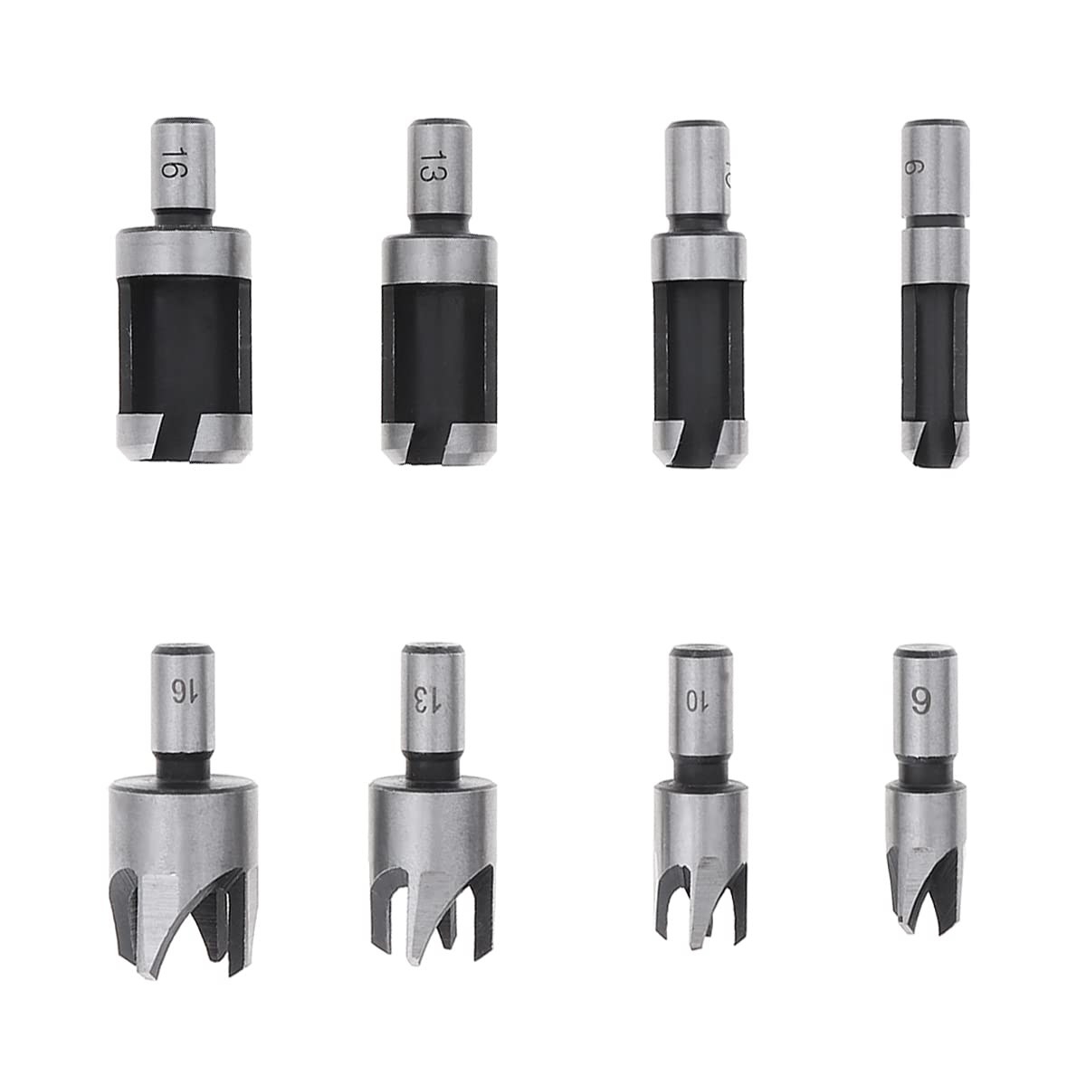 CLAHJQX 8pcs Wood Plug Cutter Drill Bit Set 5/8" 1/2" 3/8" 1/4" Straight & Tapered Claw Type Drill Bit Set Woodworking Hole Saw Cutting Tool