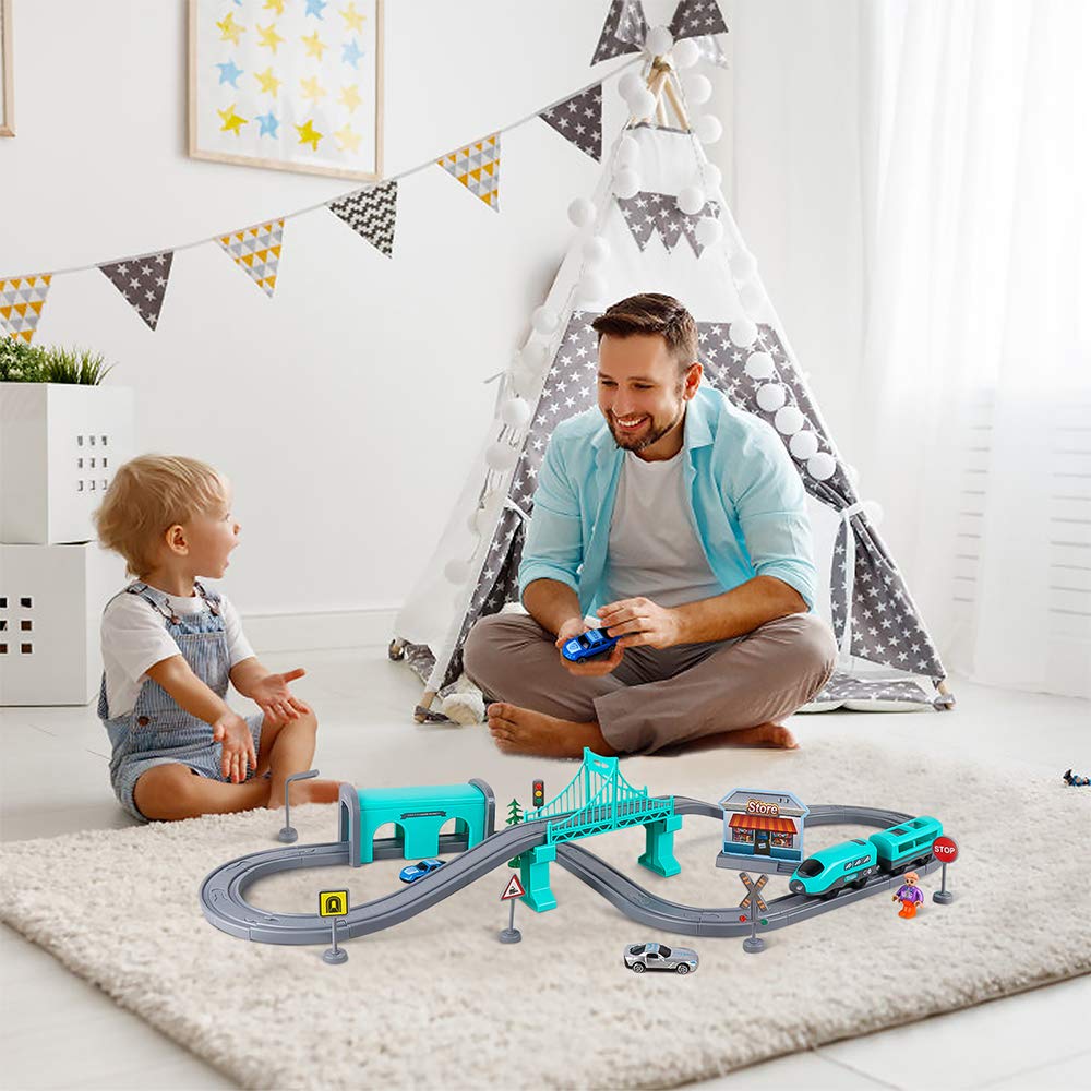 Train Set for Kids Ages 4-8, Toy Train for Kids, Battery-Powered Train Toy Include Theme Accessories, Gifts for 3 4 5 6 7 8 Years Old Boys & Girls (66Pcs) (City Theme)