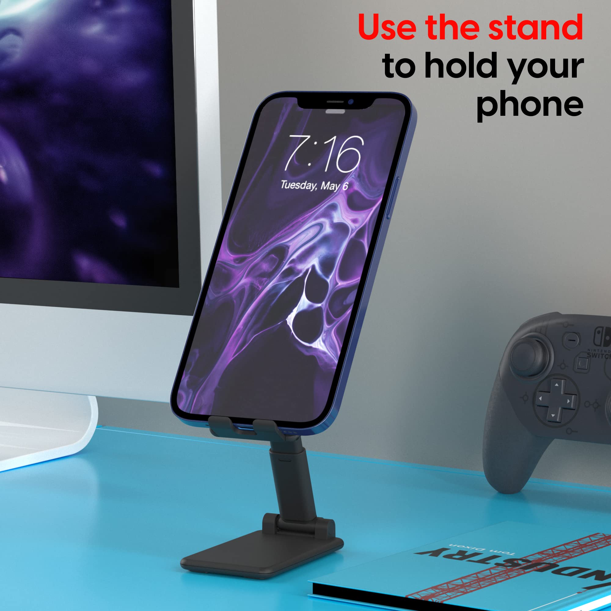 TALK WORKS Nintendo Switch Lite Stand - Folding Tabletop and Desktop Stand Display Holder Compatible with Nintendo Switch Lite - Adjustable Viewing Angle and Sturdy Base with Non-Slip Pad