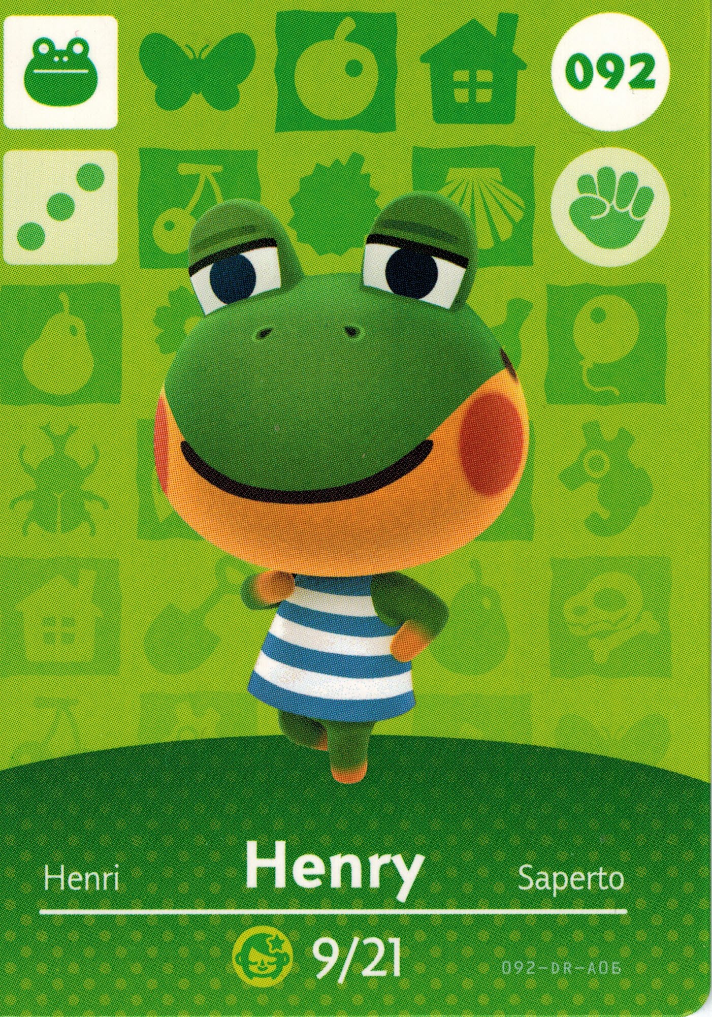Nintendo Animal Crossing Happy Home Designer Amiibo Card Henry 092/100 USA Version