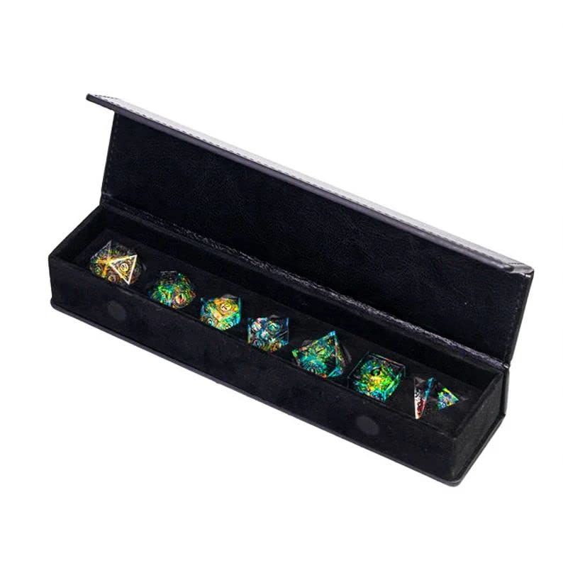 Clear Ancient Rune Wizard Sharp DND Dice Set with Leather Dice Box | for Dungeons and Dragons, D&D, Sharp Edge, D20 Polyhedral Resin Dice, Dungeons and Dragons Gifts, Accessories