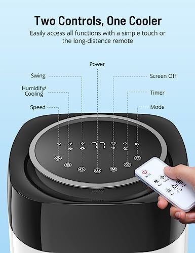 Paris Rhône Evaporative Air Cooler, 3-in-1 Portable Air Conditioners, Air Conditioner Portable for Room, Windowless AC Fan with Remote,120° Oscillation, 3 Wind Speeds, Swamp Cooler for Bedroom Office