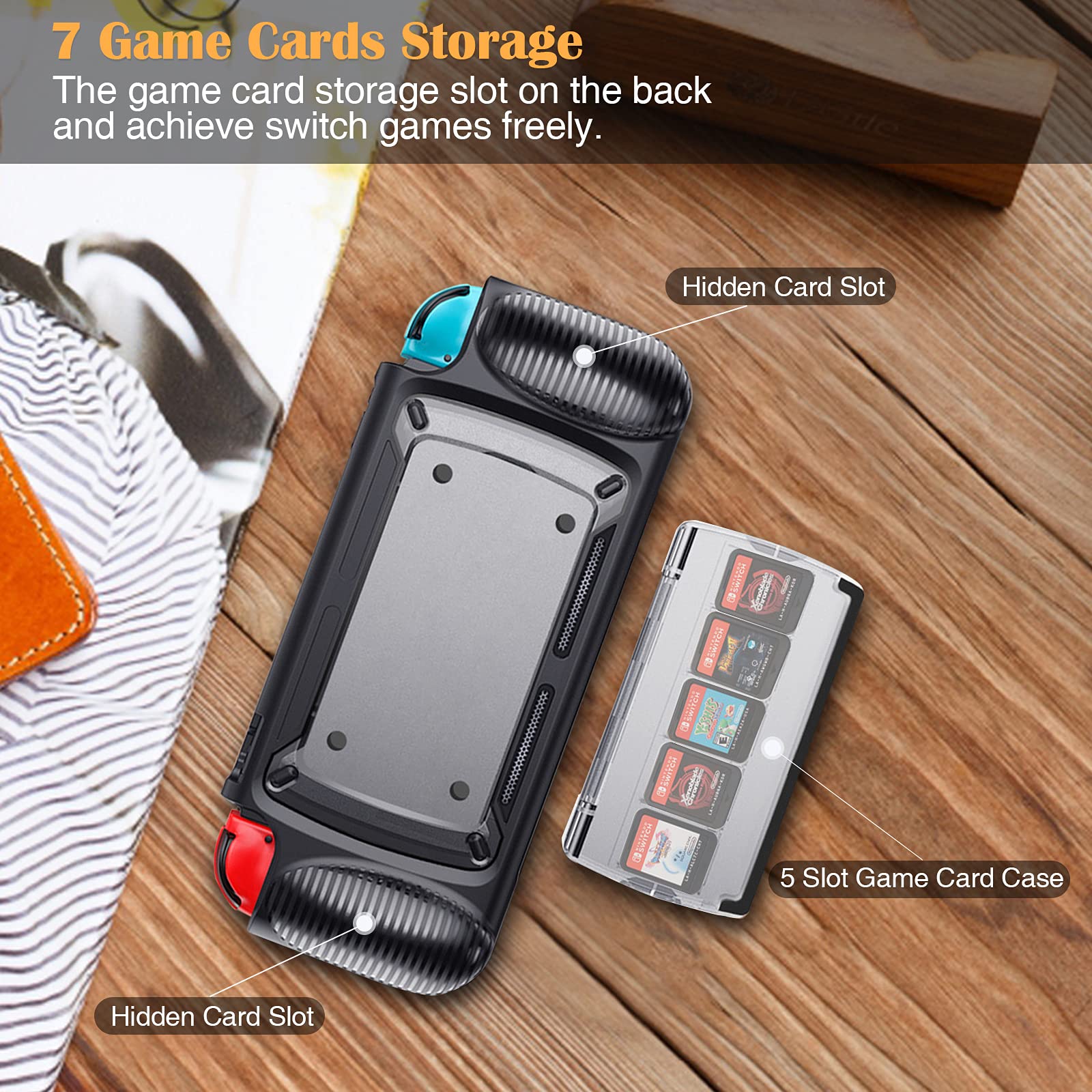 Protective Case for Nintendo Switch, KENOBEE Thicken TPU Switch Cover With Adjustable Kickstand & Detachable Game Holder, Grip Case Protector for Nintendo Switch Console and Joy-Con Controller