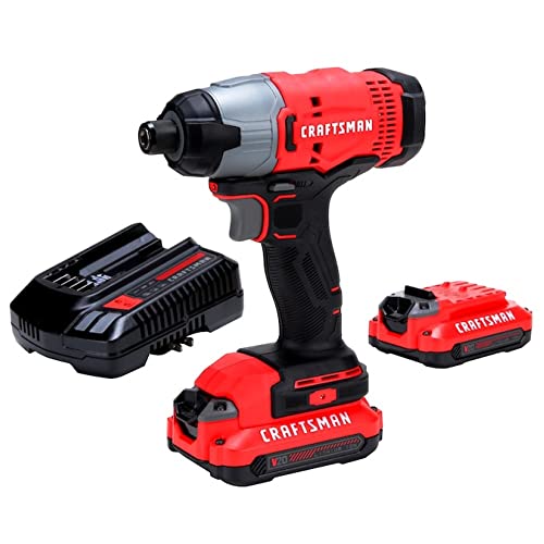 CRAFTSMAN V20 Cordless Impact Driver Kit, 1/4 inch, 2 Batteries and Charger Included (CMCF800C2)