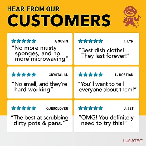 Lunatec Odor-Free Dishcloths. The Perfect Scrubber, Dish Cloth, Sponge and Scouring Pad to Clean Your Dishes, Pots & Pans, and Kitchen Gear. Ideal for Home, RV, Boat Galley and Camp Site. (4-Pack)