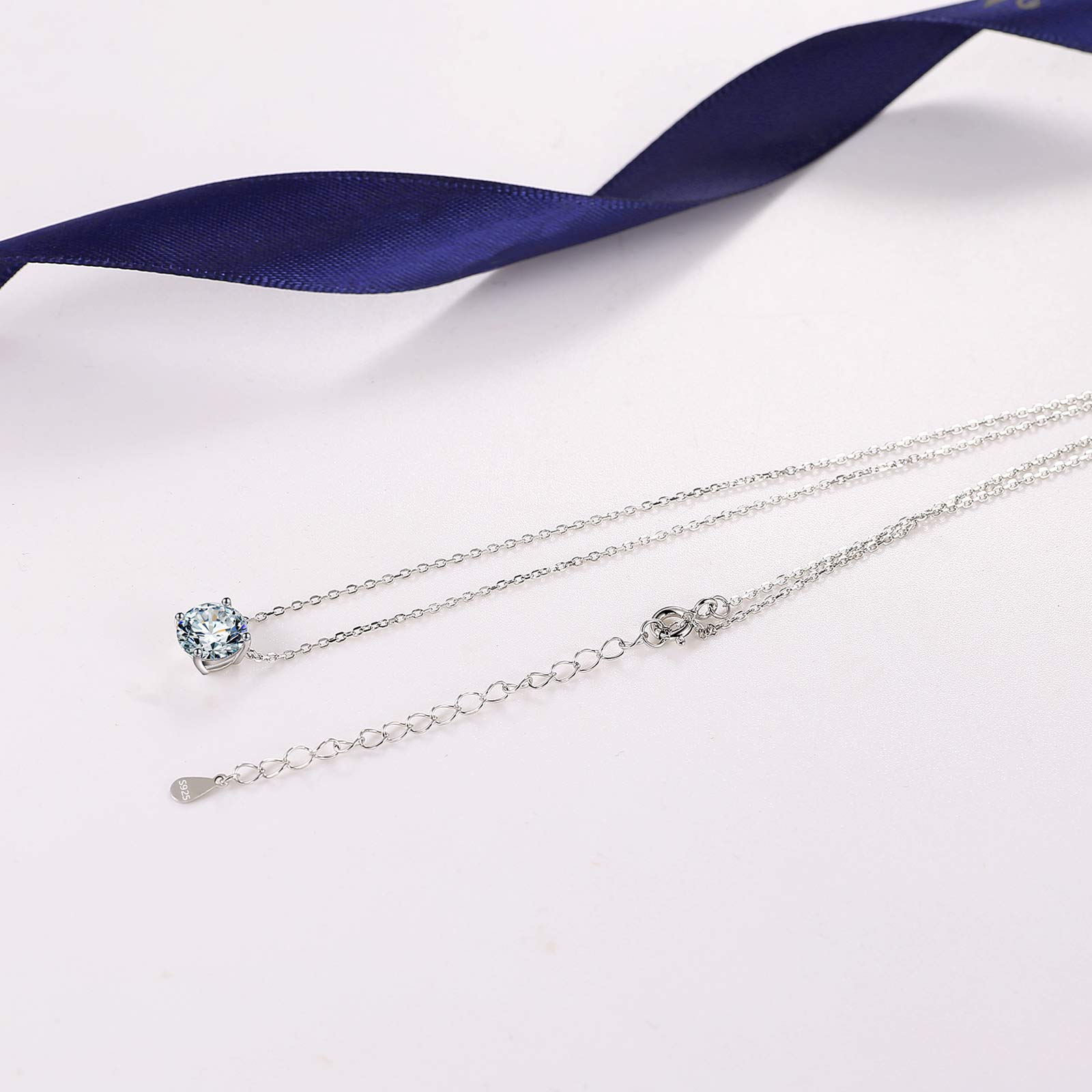 Bo&Pao Women's Zirconia Necklace 925 Sterling Silver with White Round Cubic Zirconia, 18", adjustable