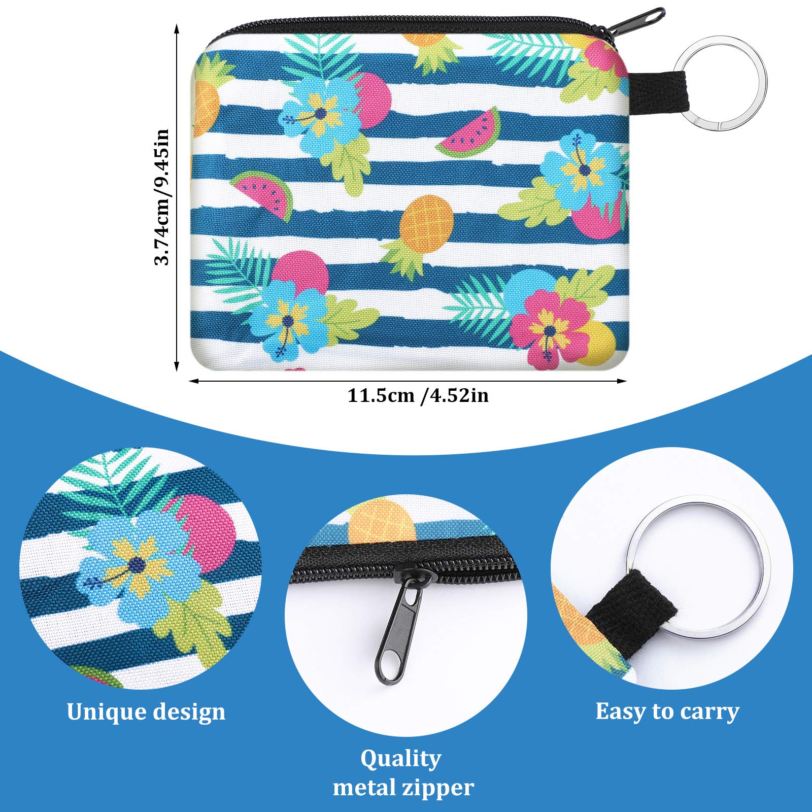 Boao 10 Pieces Small Coin Purse for Women Adults, Change Purse Pouch Mini Wallet Coin Bag with Zipper(Tropical Series)