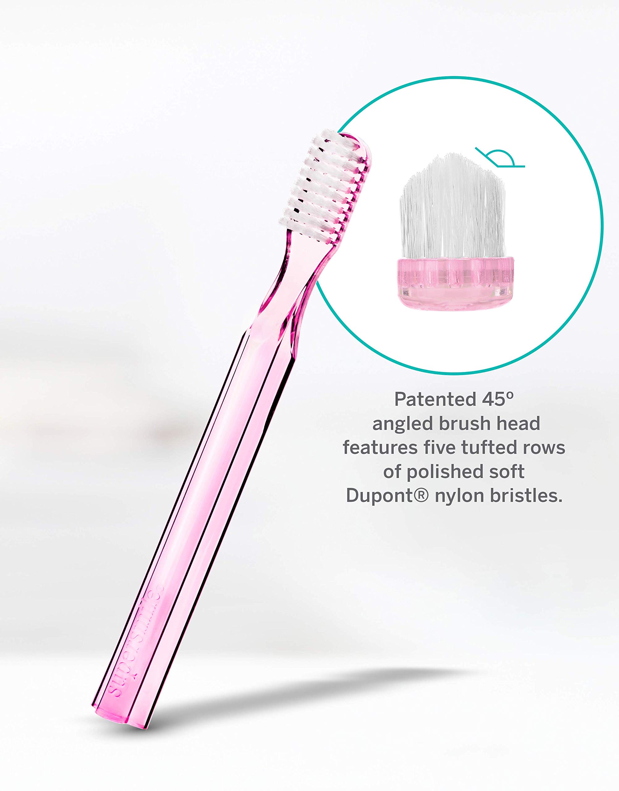 Supersmile New Generation Toothbrush w/ Patented 45° Soft Nylon Bristles - Whitening Tooth Brush w/ Ergonomic Handle Guarantees ADA Recommended Brushing Angle for Adults & Children (Pink)