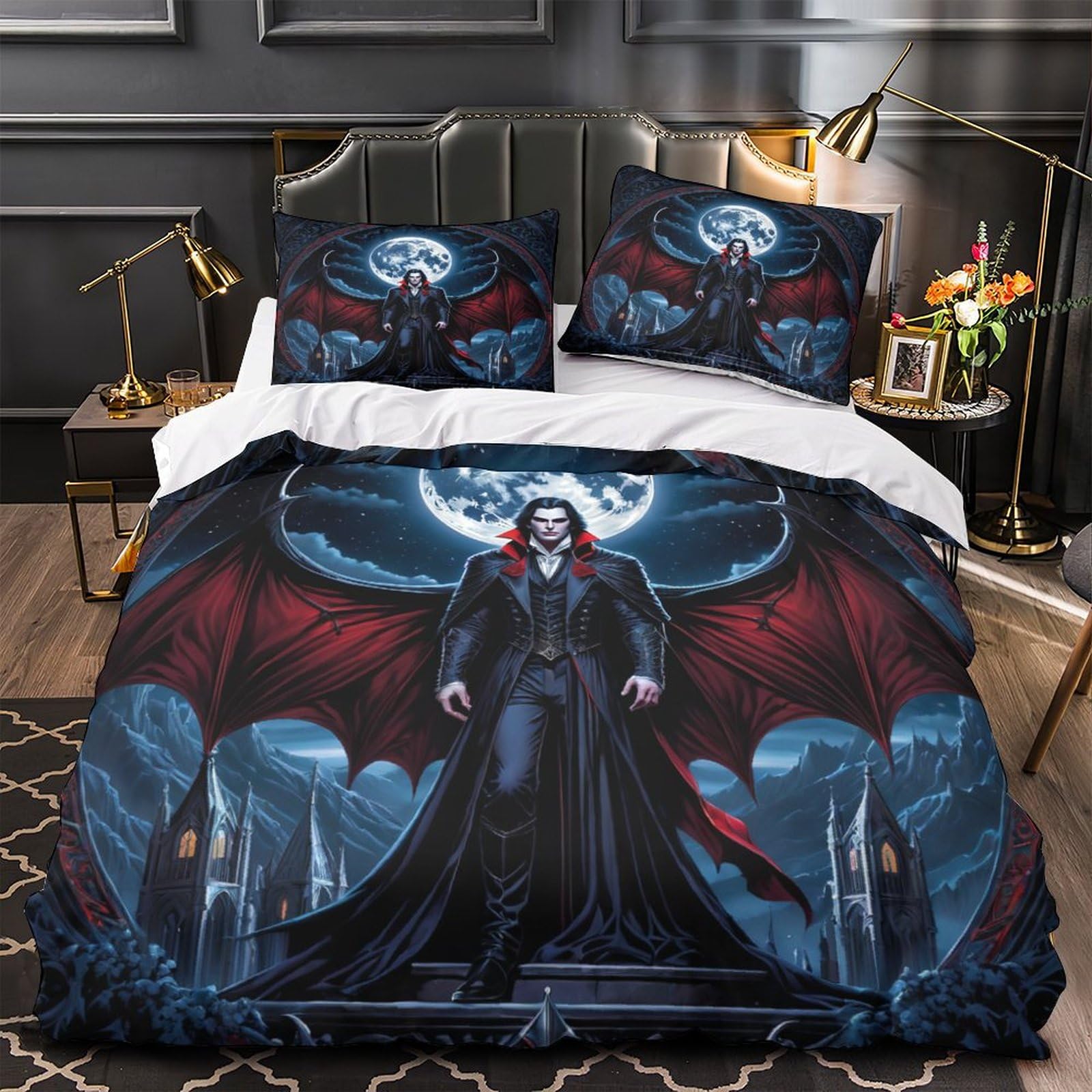 EVMILA Gothic Vampire Duvet Cover for Boys Girls Quilt Cover Comforter Covers 3D Print Scary Night with Pillow Cases with Zipper Closure Bedding Set Soft Microfiber 3 Pieces Twin(173x218cm), Style-1