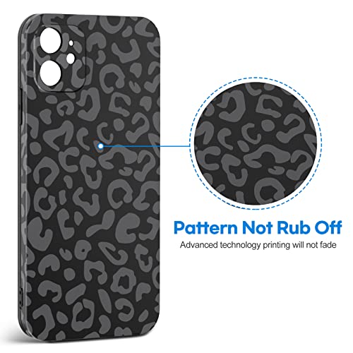 Hython Case for iPhone 12 Case Leopard, Matte Black Cheetah Print Pattern Design [Not Rub Off], Cute Aesthetic Slim Soft TPU Shockproof Protective Phone Case Cover for Women Men, Black Leopard