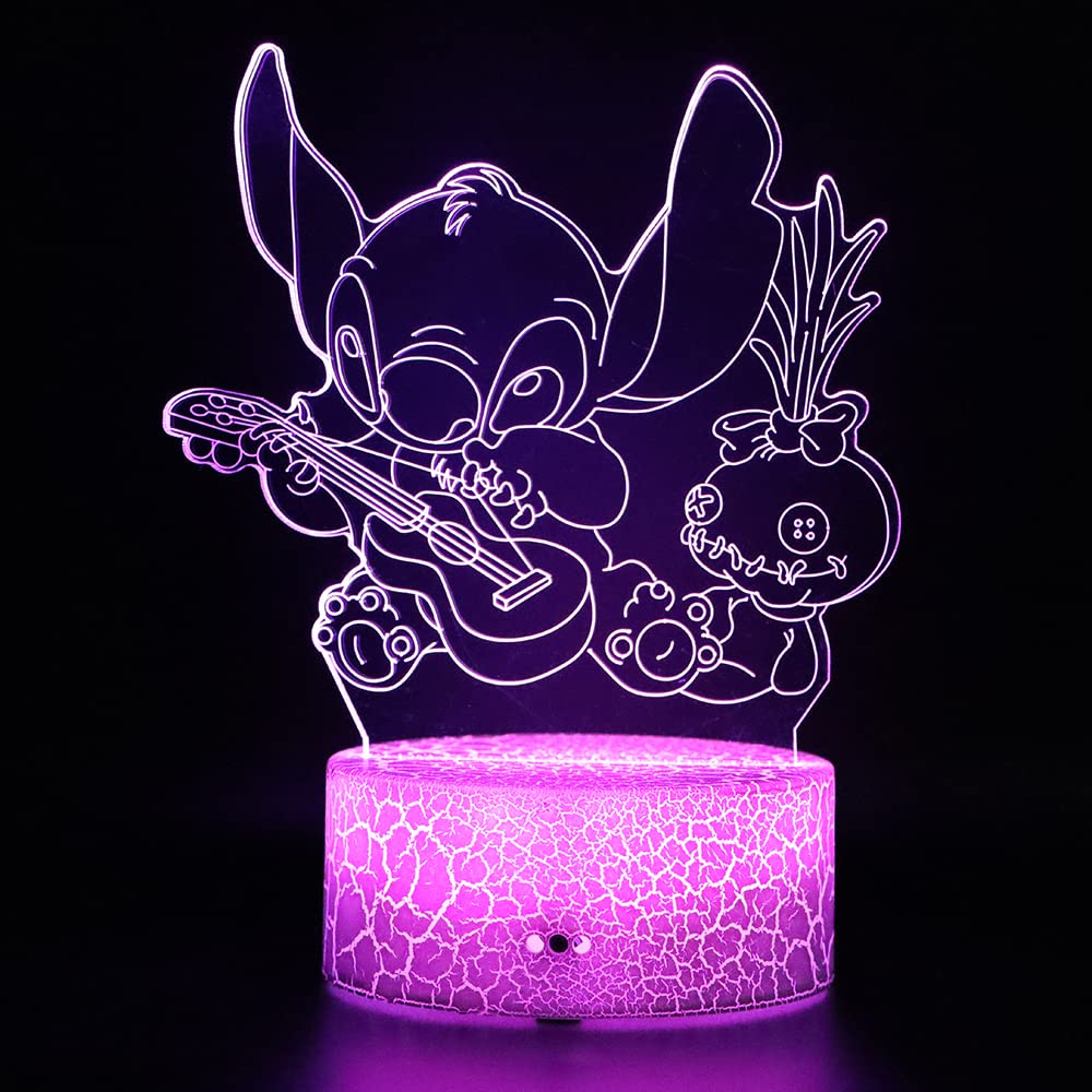 bantogogo Cartoon Animals Stitch Lilo and Stitch 3 Anime Figure 3D LED Optical Illusion Bedroom Decor Table Lamp with Remote 7 Colors Acrylic Sleep Night Light Birthday Gifts for Child Kids