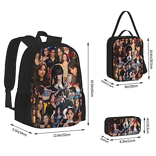 Hei Bai.JZQ 3 In 1 Backpack Set Jenna Ortega Bookbag With Lunch Box And Pencil Case