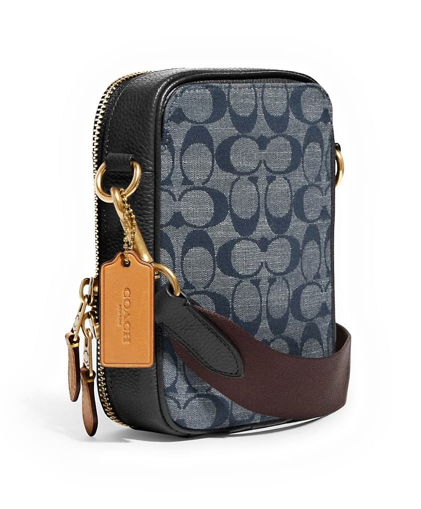 Coach North/South Crossbody Bag In Signature chambray Denim Brass/Multi