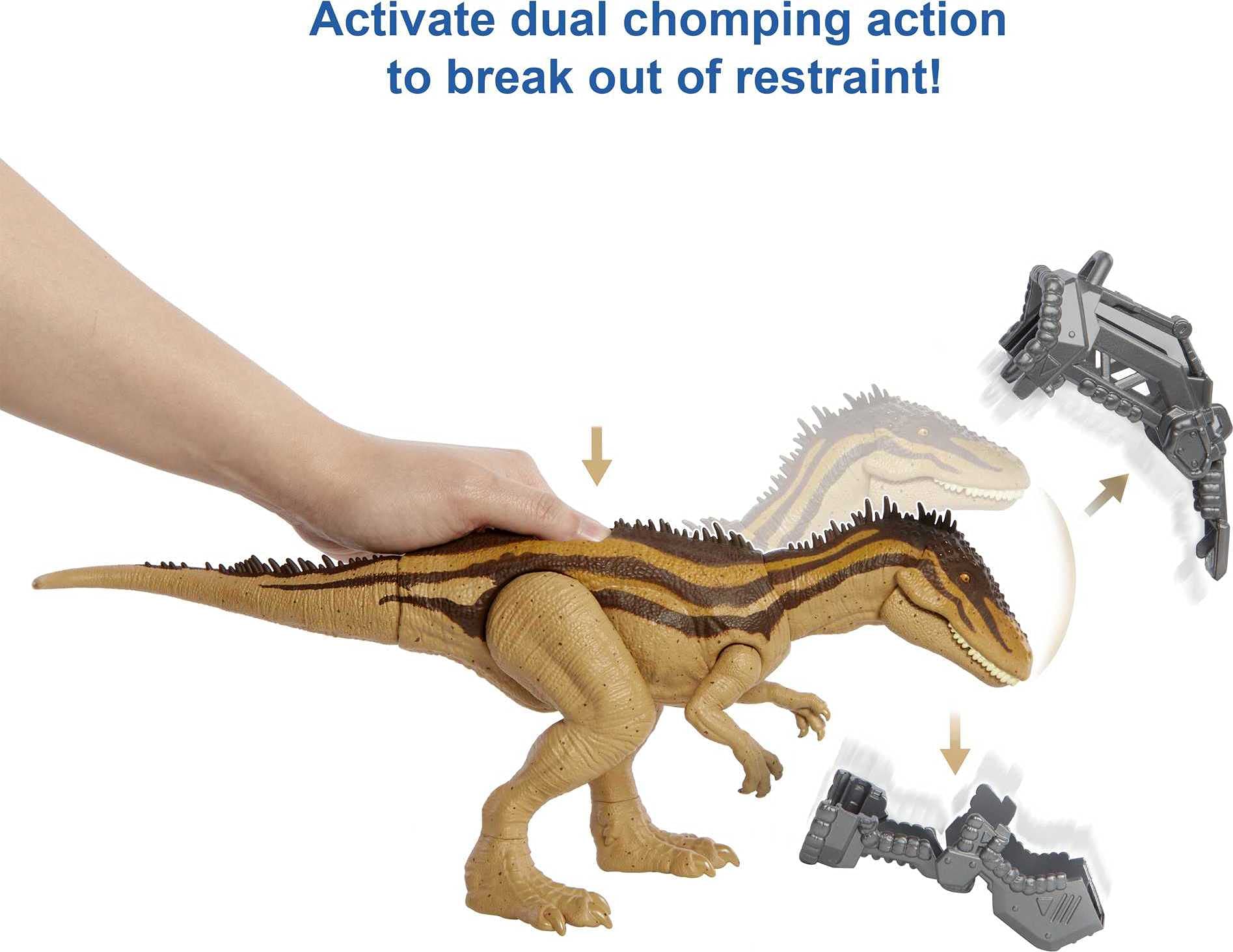 Mattel Jurassic World Mega Destroyers Dinosaur Action Figure, Carcharodontosaurus Brown Dino Toy with Attack Motion & Breakaway Accessory