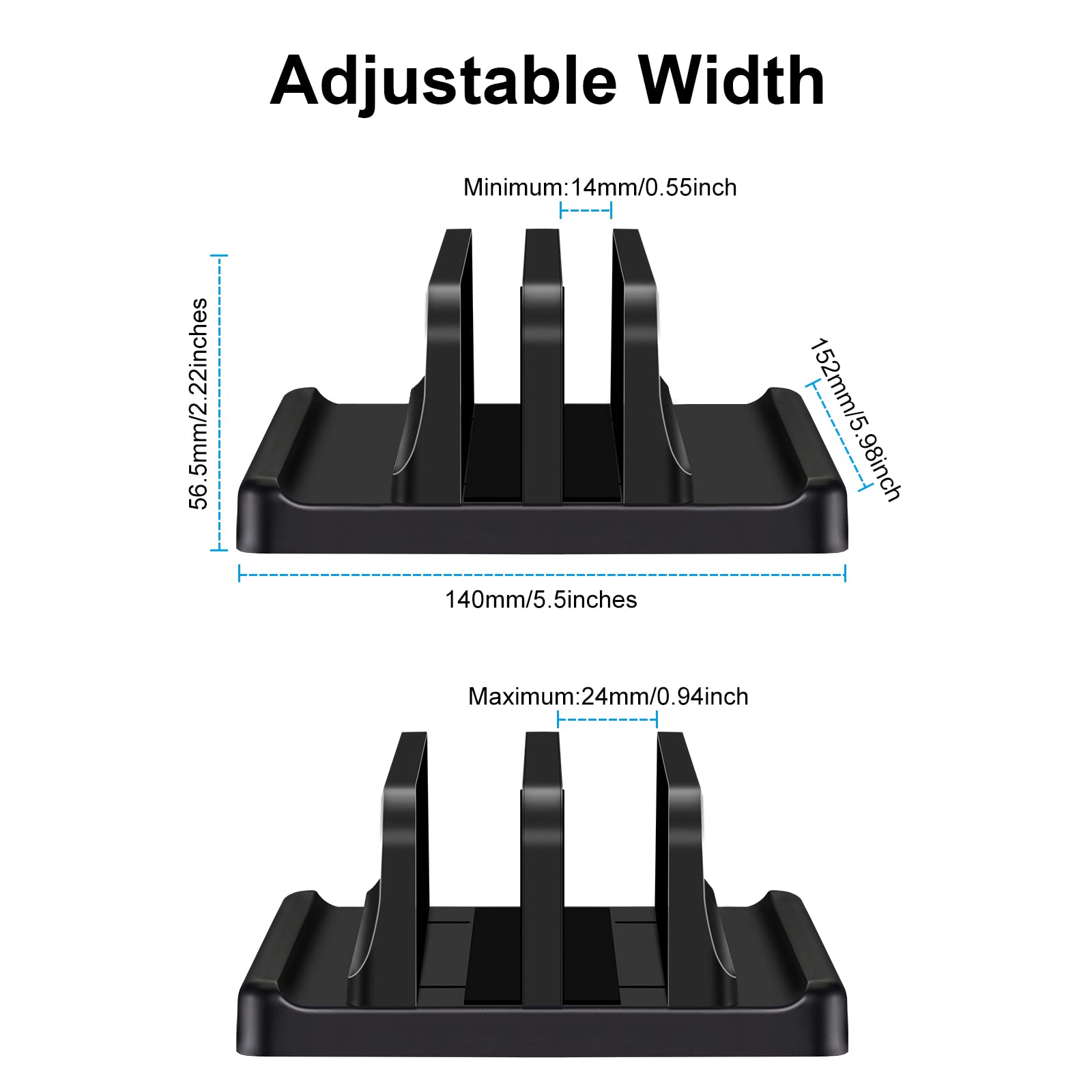 Dofuhem Dual-Slot Vertical Laptop Stand Holder Adjustable ABS Plastic Double Desktop Notebook Dock,Space-Saving for All MacBook/Surface/Samsung/HP/Dell/Chrome Book,Black