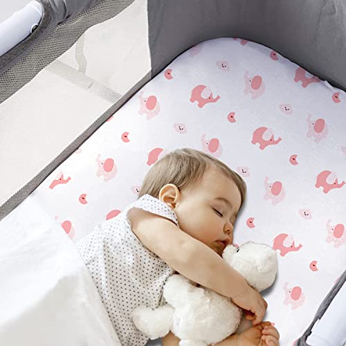 Plushii Bassinet Sheets for Baby Girls 3 Pack, 32"x 16" Extra Soft Microfiber Bassinet Sheet Universal for Oval Rectangle and Hourglass Bassinet Mattress, Rainbow & Pink Elephant & Stars