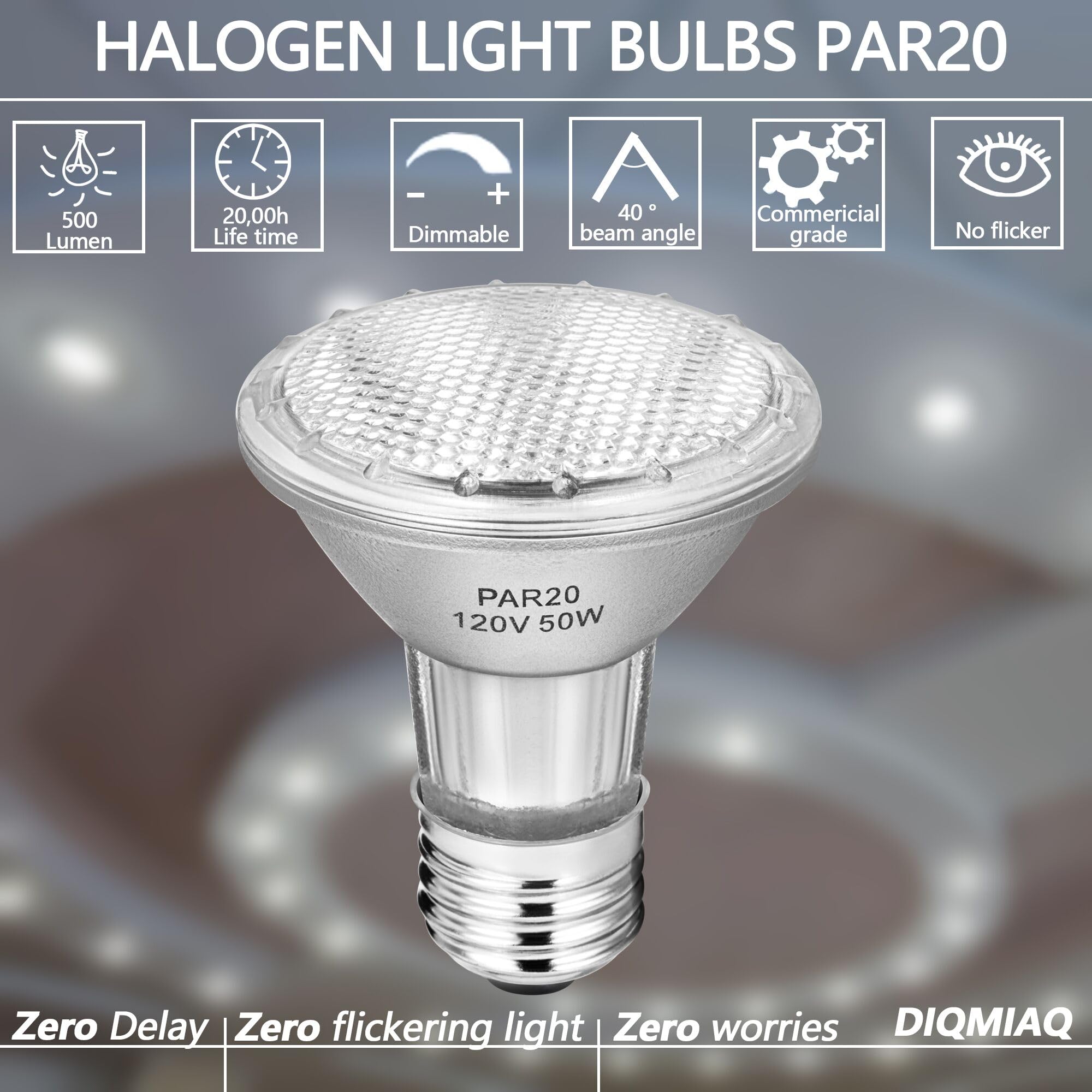 DIQMIAQ Par20 Bulbs Flood Light Bulbs E26 50W Reflector Flood Lights Warm White 2700K Range Hood Light Bulbs Dimmable Recessed Light Bulbs for Indoor Spotlight (4 Pack)