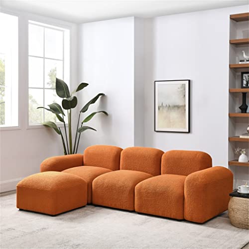 JFGJL L-Shape Modular Sectional Sofa,DIY Combination,Teddy Fabric,Orange.