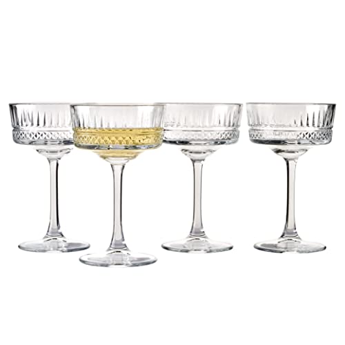 Pasabahce Vintage Coupe Glasses Set Of 4 - Exclusive Champagne, Cocktail, Martini, Wine Glasses - Long Stem Glassware - 8.8 oz - Perfect for Parties, Gifts, Housewarming, Weddings,Aniversary