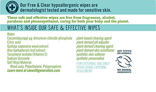 Seventh Generation Baby Wipes, Free & Clear Unscented and Sensitive, 30 count Travel Pack