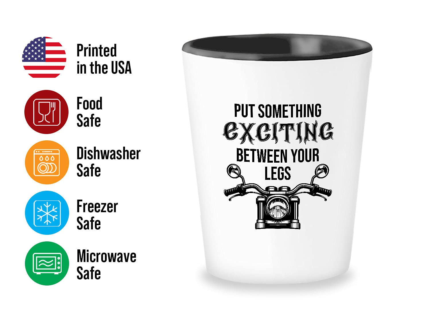 Bubble Hugs Biker Shot Glass 1.5oz White - Put Something Exciting Between Your Legs - Motorcycle Motorbike Rider Adult Humor