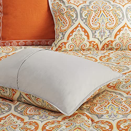 Madison Park Nisha Sateen Cotton Comforter Set, Breathable, Soft Cover, Trendy, All Season Down Alternative Cozy Bedding with Matching Shams, King/ California King, Orange 7 Piece