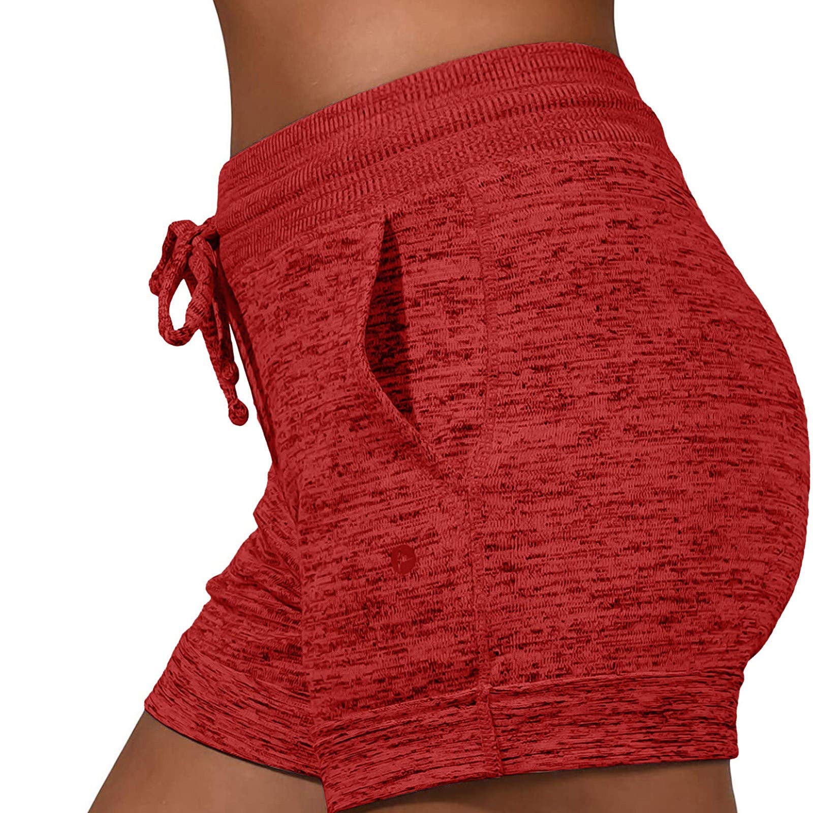 COMVALUE Workout Shorts Womens Comfy with Activewear Drawstring Women Shorts and and Pockets Soft Yoga Pants Red