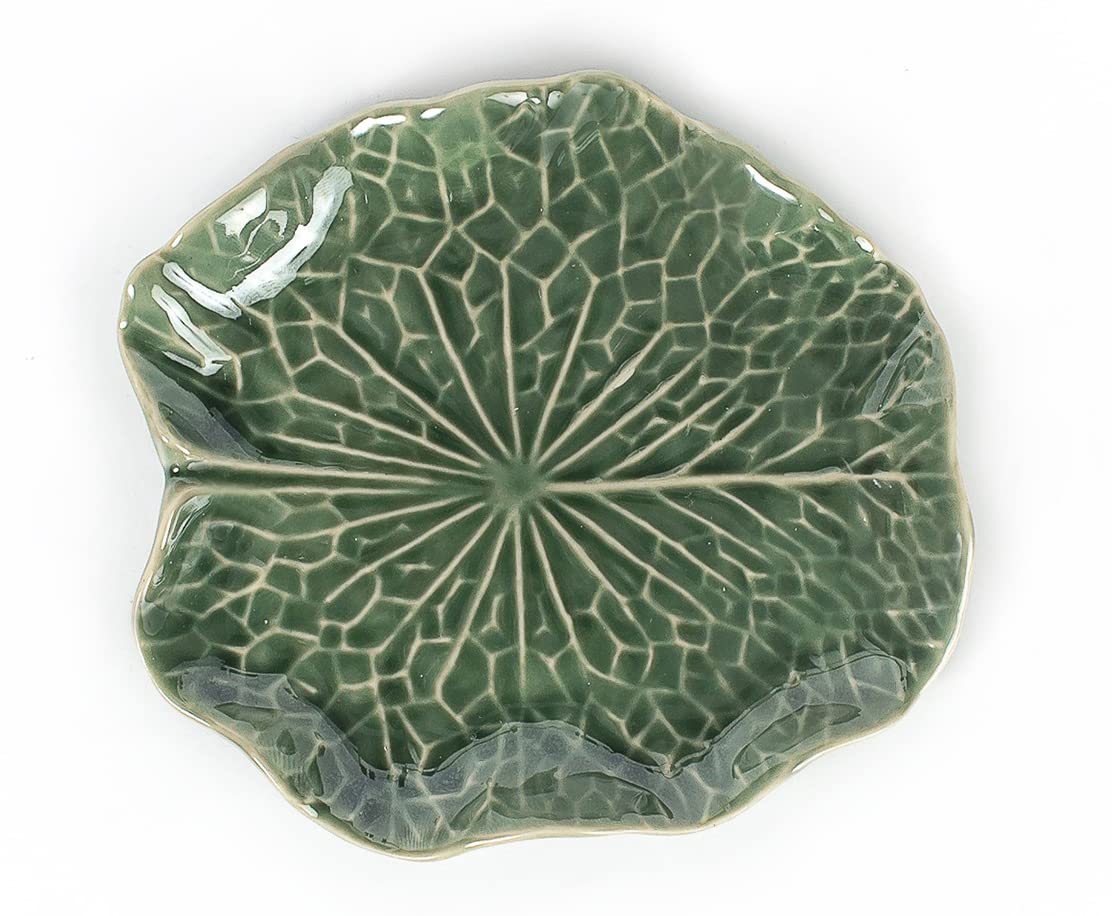 BestySuperStore Tiny 4" Green Lotus Leaf Shaped Tray - Handmade Ceramic Porcelain Decorative Plate Dish Catchall Miniature Container for Jewelry Personal Items Incense Holders Ashtray Décor Gifts