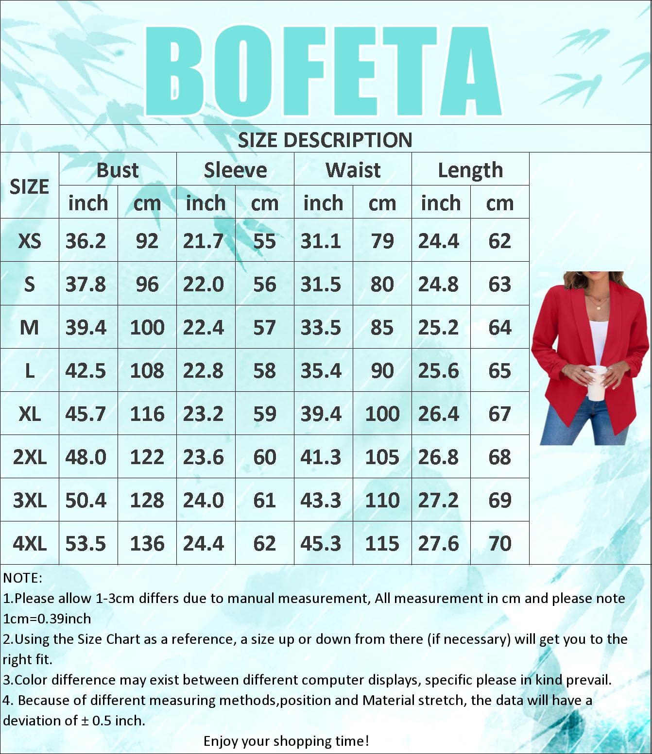 BOFETA Blazers for Women Solid Color Open Front Blazer Long Sleeve Ruched Sleeve Blazer Red XL