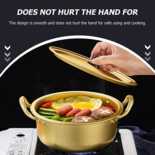 Hemoton 2 Sets Ramen Pot, Korean Ramen Cooking Pot with Lid Spoon and Chopsticks (1pair), Korean Ramen Noodle Pot Korean Stockpots with Double Handle (6.3inch/ 16cm)